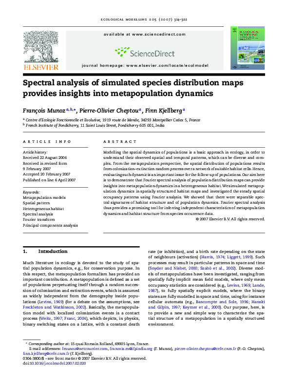 (PDF) Spectral analysis of simulated species distribution maps provides insights into ...