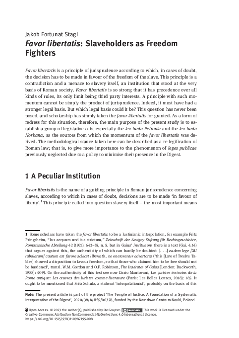(PDF) Favor libertatis: Slaveholders as Freedom Fighters