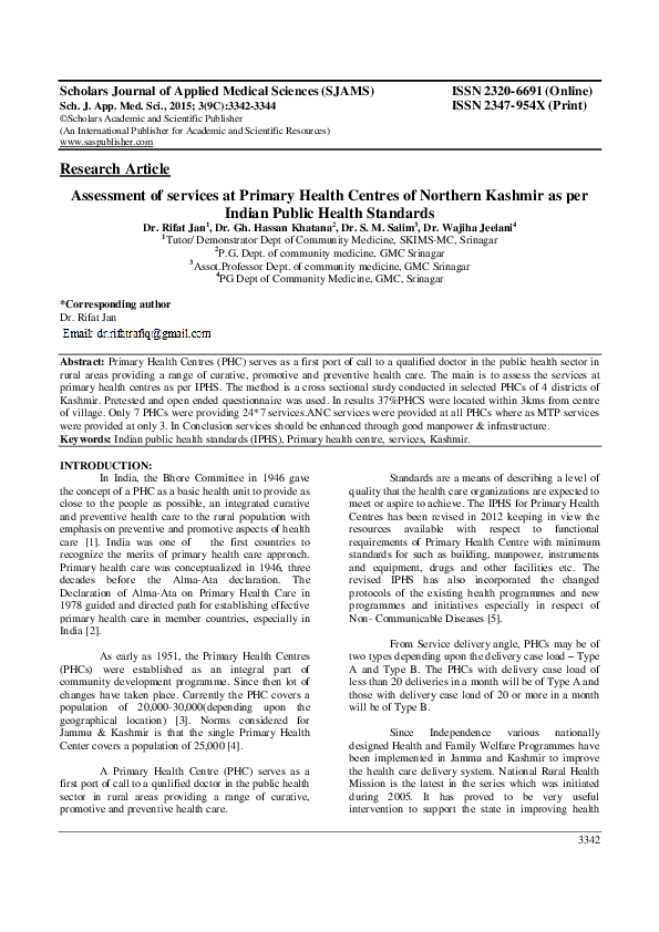 (PDF) Research Article Assessment of services at Primary Health Centres ...