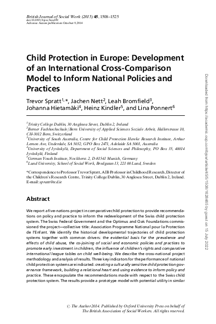 (PDF) Child Protection in Europe: Development of an International Cross ...
