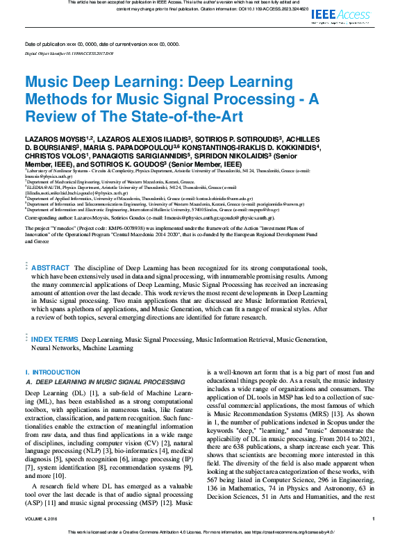 Pdf Music Deep Learning Deep Learning Methods For Music Signal