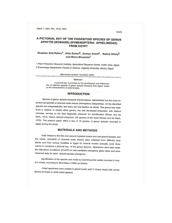 (PDF) A Pictorial Key of the Parasitoid Species of Genus Aphytis ...