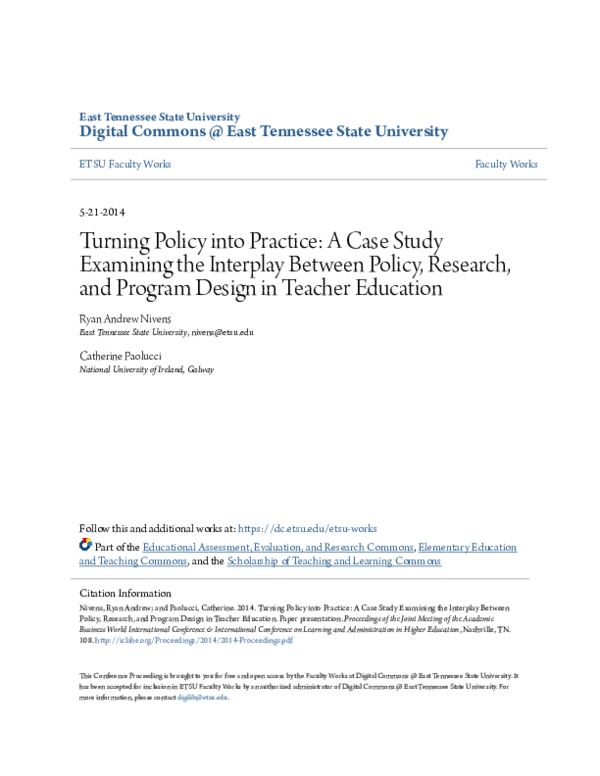(PDF) Turning Policy into Practice: A Case Study Examining the ...