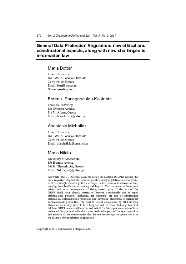 (PDF) General Data Protection Regulation: new ethical and ...