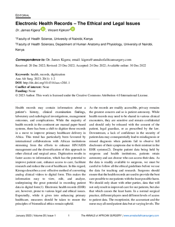 (PDF) Electronic health records – the ethical and legal issues