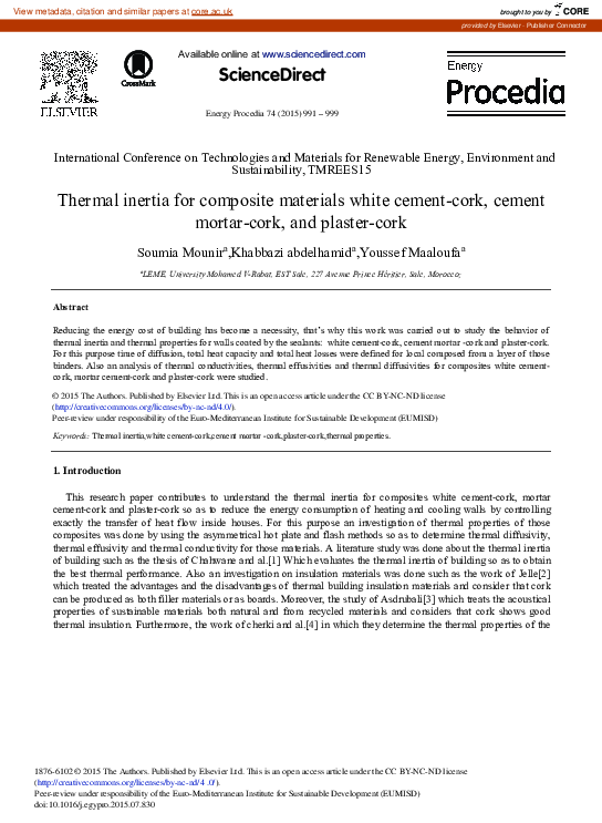 (PDF) Thermal Inertia for Composite Materials White Cement-cork, Cement ...