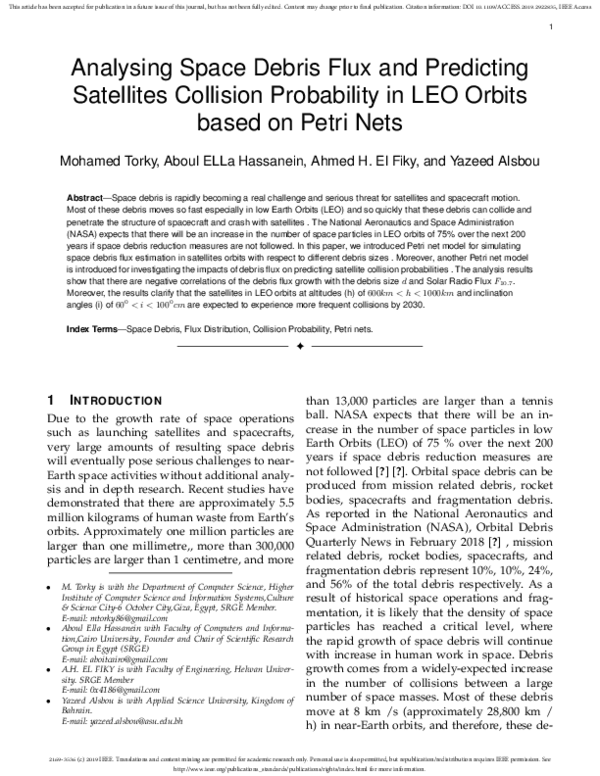(PDF) Analysing Space Debris Flux and Predicting Satellites Collision ...