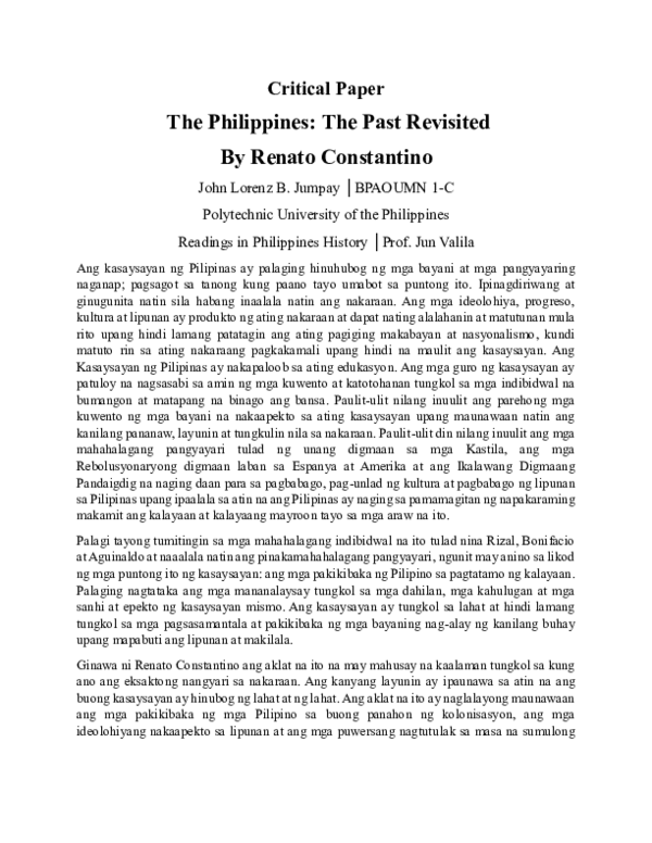 (PDF) The Philippines: The Past Revisited By Renato Constantino