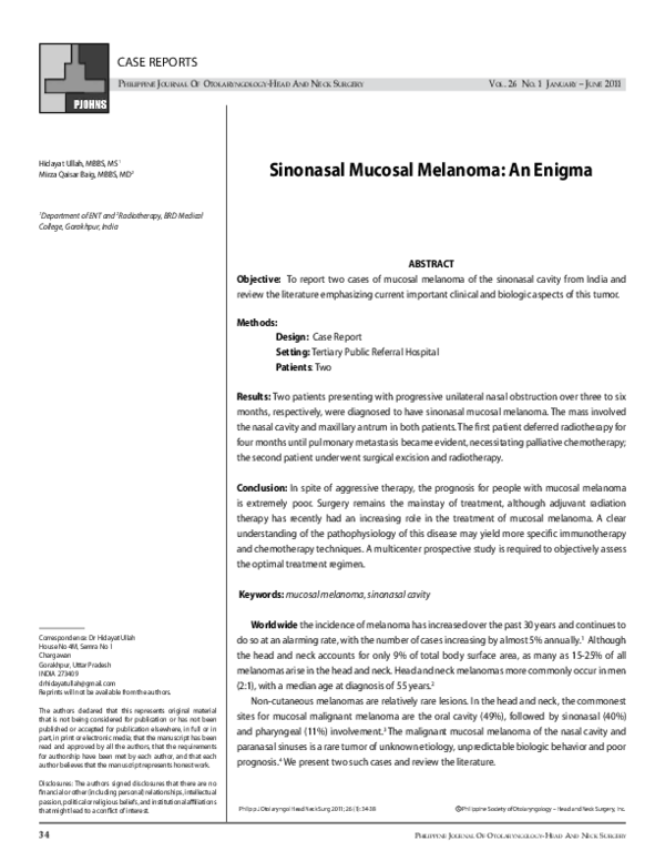Sinonasal Mucosal Melanoma An Enigma