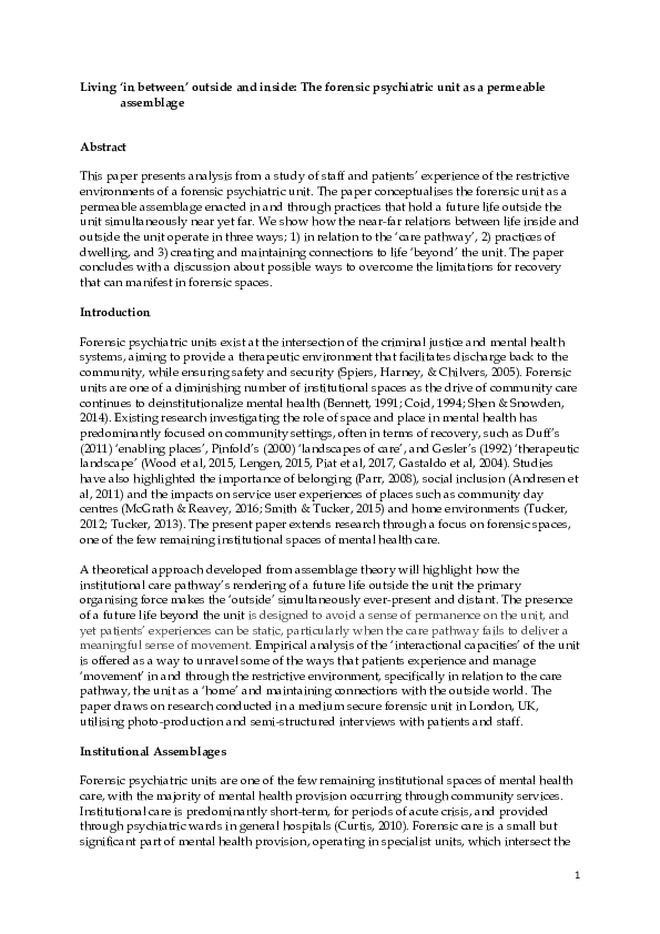 (PDF) Living ‘in between’ outside and inside: The forensic psychiatric ...