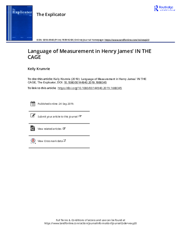 (PDF) Language of Measurement in Henry James’ IN THE CAGE
