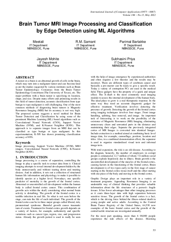 Pdf Brain Tumor Mri Image Processing And Classification By Edge