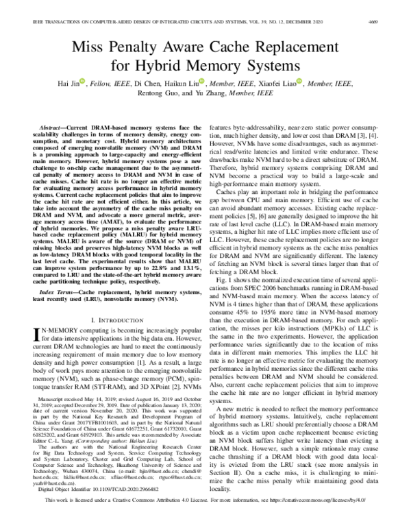 (PDF) Miss Penalty Aware Cache Replacement for Hybrid Memory Systems