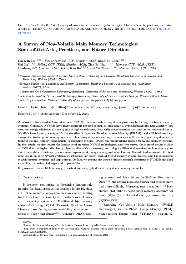 (PDF) A Survey of Non-Volatile Main Memory Technologies: State-of-the-Arts, Practices, and ...