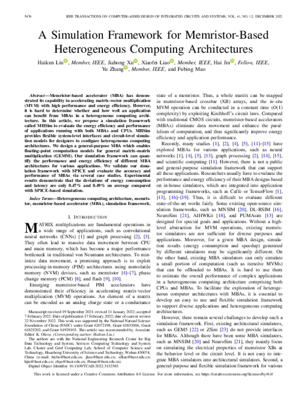 Pdf A Simulation Framework For Memristor Based Heterogeneous Computing Architectures