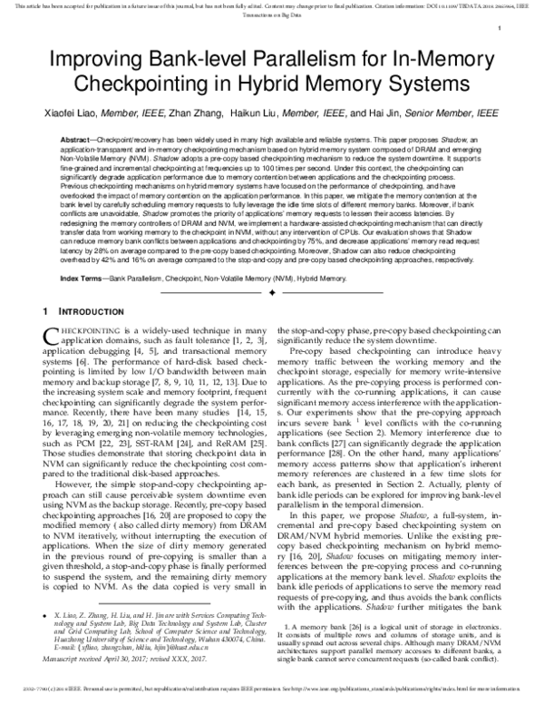 (PDF) Improving Bank-level Parallelism for In-Memory Checkpointing in Hybrid Memory Systems