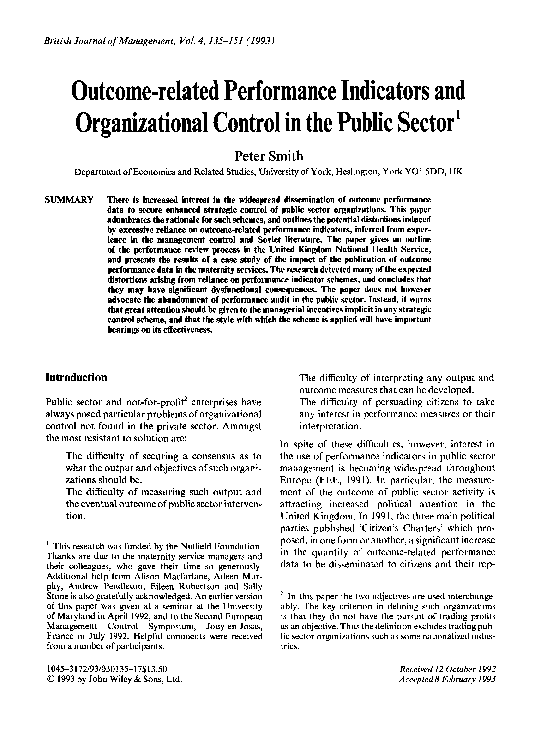 (PDF) Outcome-related Performance Indicators and Organizational Control ...