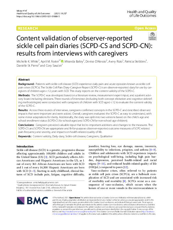 (PDF) Content validation of observer-reported sickle cell pain diaries ...