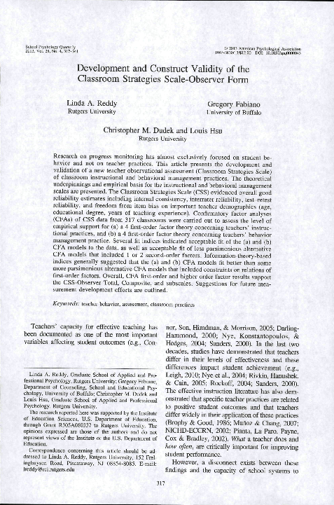 (PDF) Development and construct validity of the Classroom Strategies Scale-Observer Form