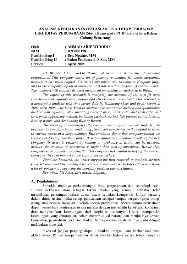 (PDF) ANALISIS KEBIJAKAN INVESTASI AKTIVA TETAP TERHADAP LIKUIDITAS ...