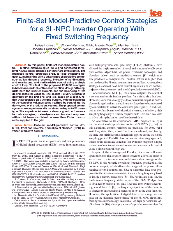 (PDF) Finite-Set Model-Predictive Control Strategies for a 3L-NPC Inverter Operating With Fixed ...