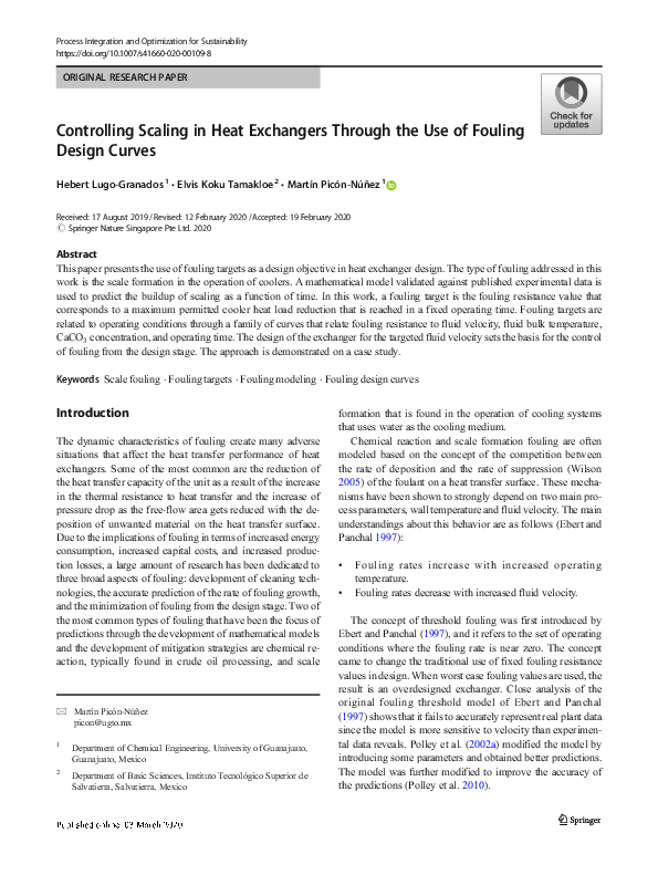 (PDF) Controlling Scaling in Heat Exchangers Through the Use of Fouling ...
