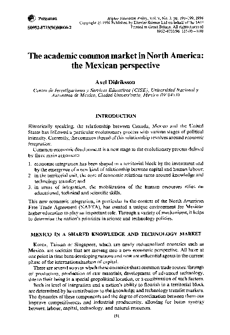(PDF) The academic common market in North America: The Mexican perspective