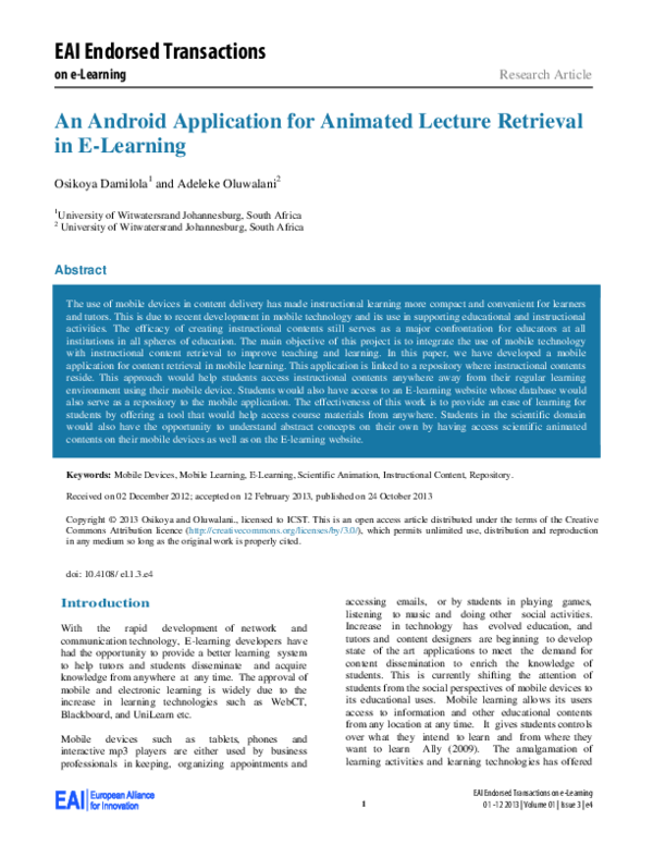 (PDF) An Android Application for Animated Lecture Retrieval in E-Learning