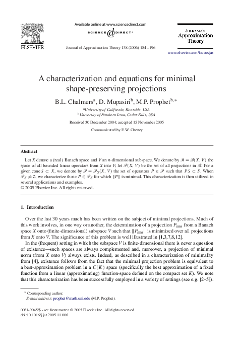 (PDF) A characterization and equations for minimal shape-preserving projections