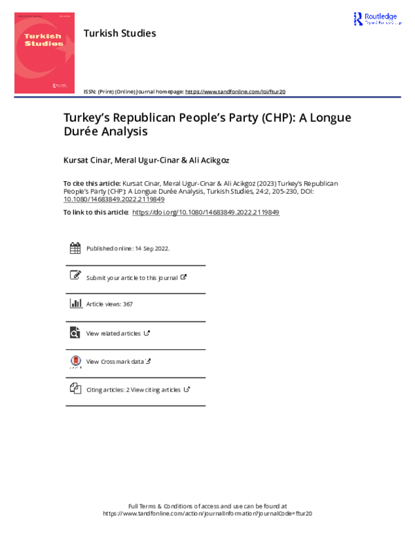 (PDF) Turkey's Republican People's Party (CHP): A Longue Durée Analysis