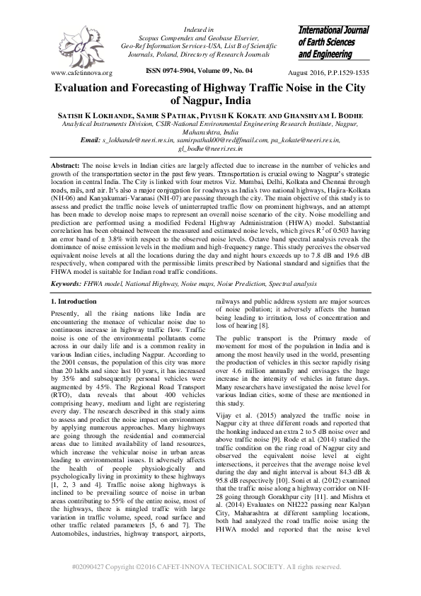 (PDF) Evaluation and Forecasting of Highway Traffic Noise in the City of Nagpur , India | piyush ...