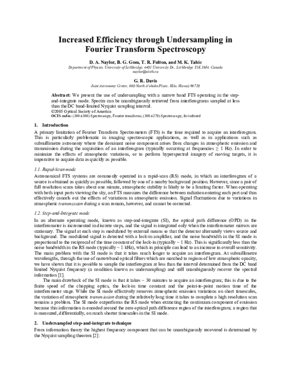 (PDF) Increased Efficiency through Undersampling in Fourier Transform Spectroscopy
