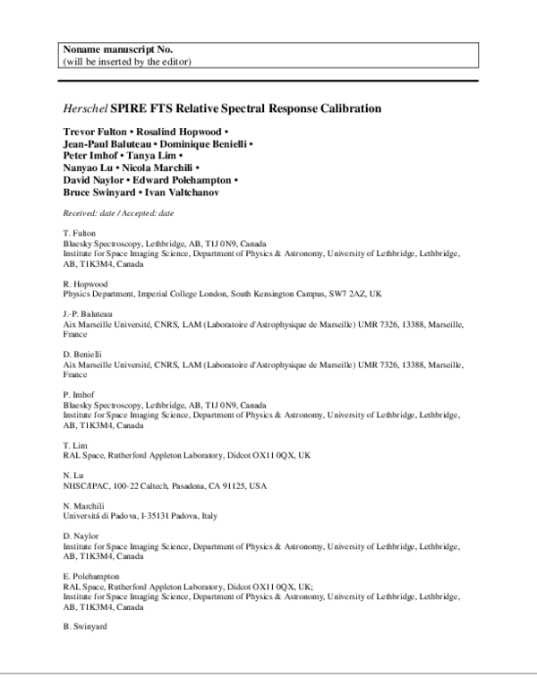 (PDF) Herschel SPIRE FTS relative spectral response calibration