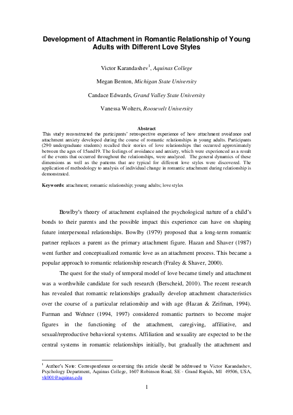 (PDF) Development of Attachment in Romantic Relationship of Young ...