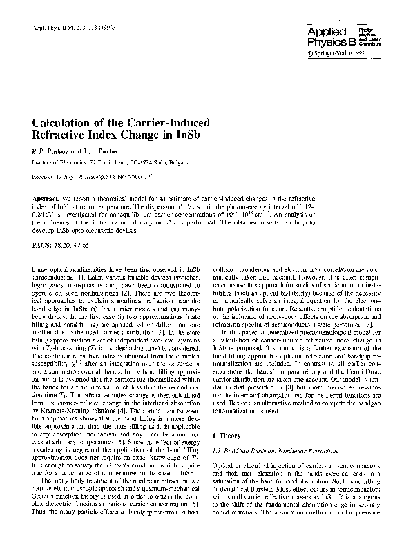 (PDF) Calculation of the carrier-induced refractive index change in InSb