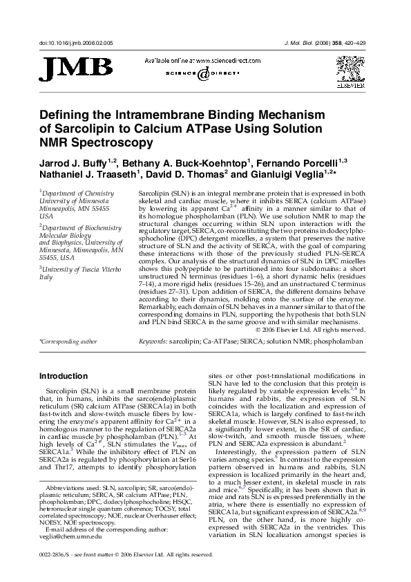 (PDF) Defining the Intramembrane Binding Mechanism of Sarcolipin to ...