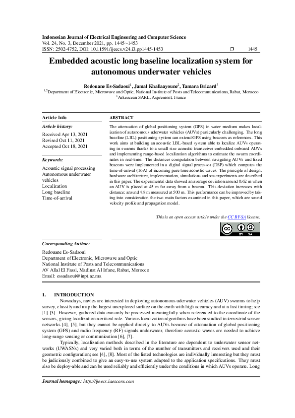 (PDF) Embedded acoustic long baseline localization system for ...