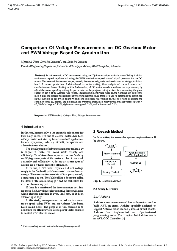 (PDF) Comparison Of Voltage Measurements on DC Gearbox Motor and PWM Voltage Based On Arduino Uno