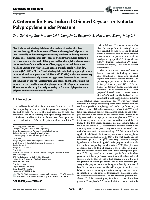 (PDF) A Criterion for Flow-Induced Oriented Crystals in Isotactic ...