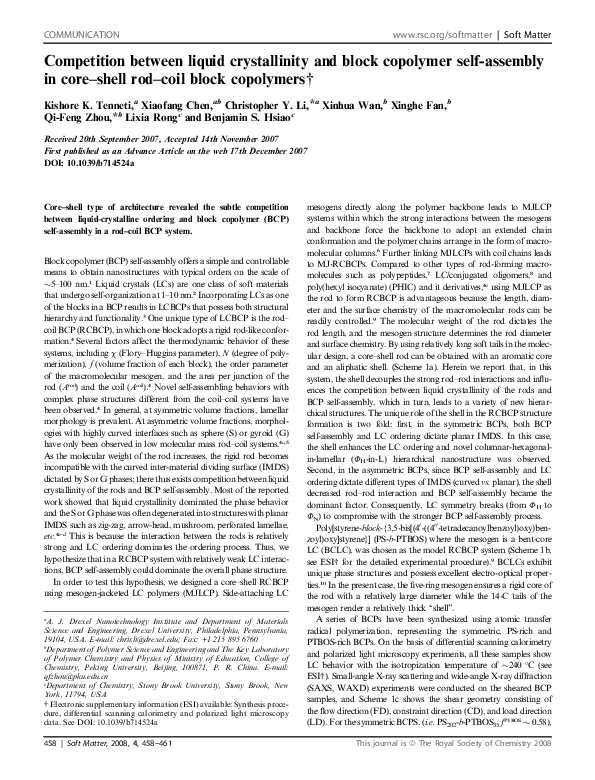 (PDF) Competition between liquid crystallinity and block copolymerself ...