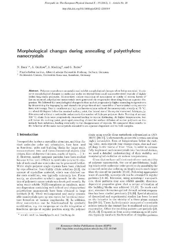 (PDF) Morphological changes during annealing of polyethylene nanocrystals