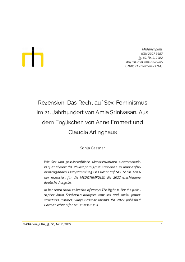 (PDF) Rezension: "Das Recht auf Sex. Feminismus im 21. Jahrhundert" von Amia Srinivasan. Aus dem ...