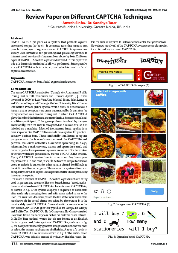 (PDF) Paper on Different CAPTCHA Techniques