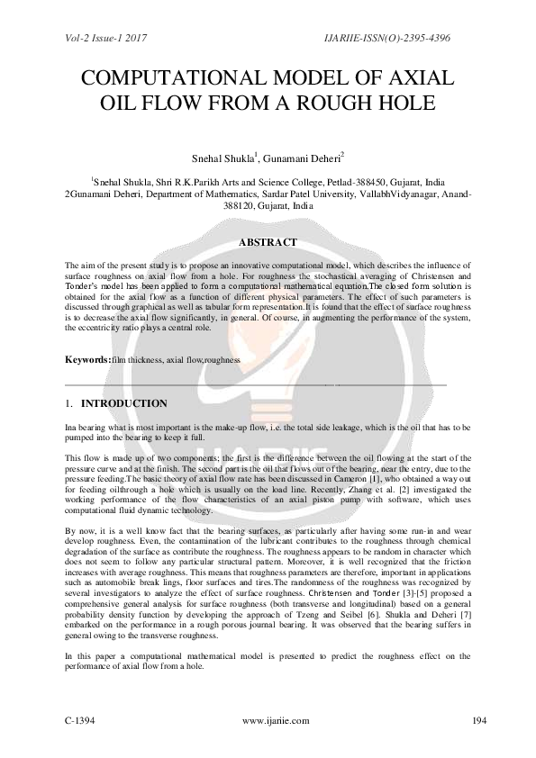(PDF) Computational Model of Axial Oil Flow from a Rough Hole