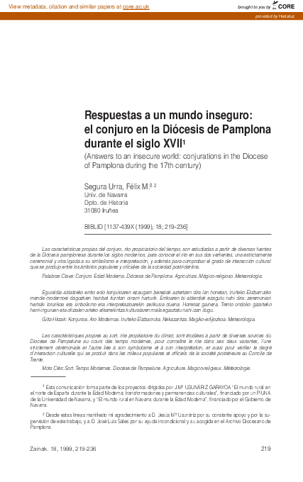 (PDF) Respuestas a un mundo inseguro: el conjuri en la Diócesis de ...