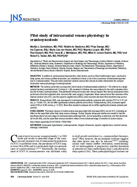 (PDF) Pilot study of intracranial venous physiology in craniosynostosis