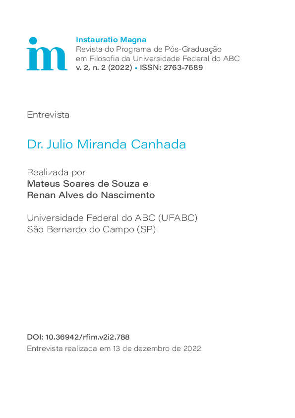 (PDF) Entrevista de Júlio Canhada à Revista de Filosofia Instauratio Magna