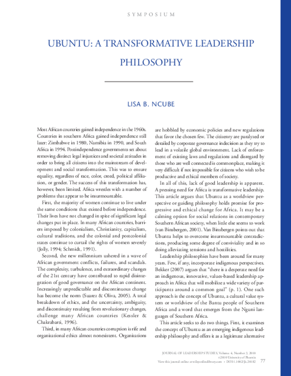 (PDF) Ubuntu Transformative Leadership Philosophy