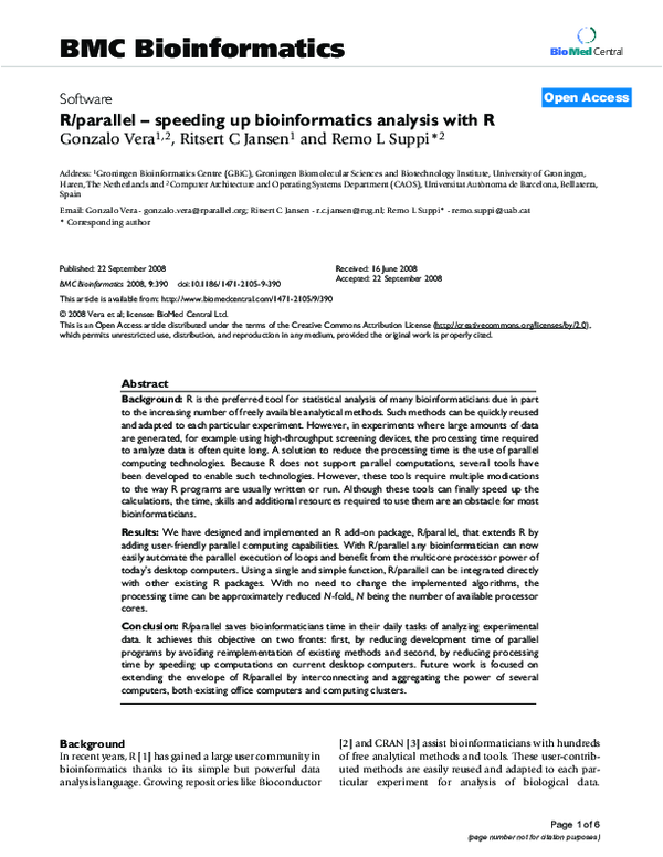 (PDF) R/parallel – speeding up bioinformatics analysis with R