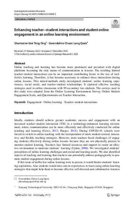 (PDF) Enhancing teacher–student interactions and student online ...